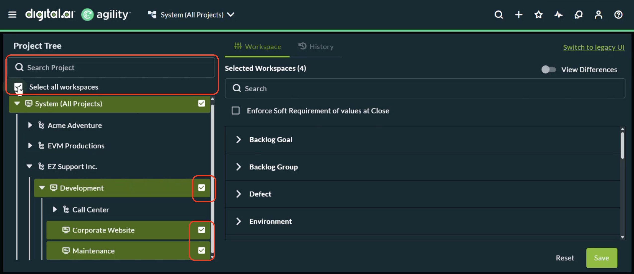 Using Search Option in the Planning Level Workspace · digital.ai Agility